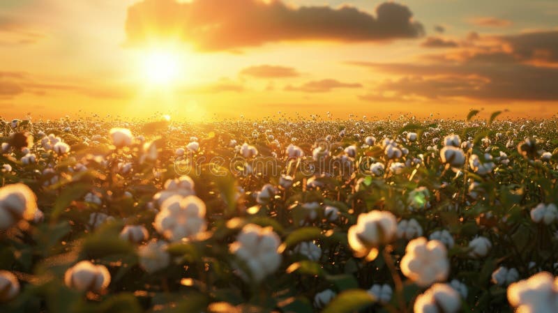 The Cotton Field at Sunset.AI Generated Image Stock Photo - Image of ...