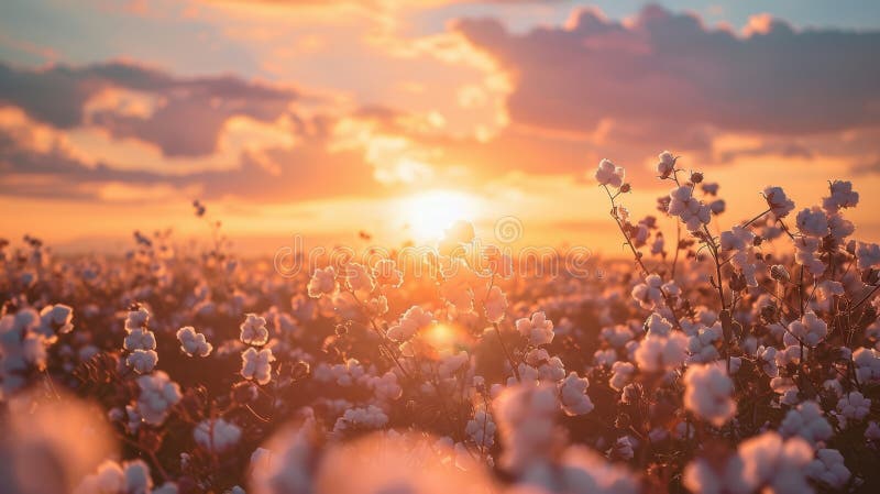 The Cotton Field at Sunset.AI Generated Image Stock Image - Image of ...