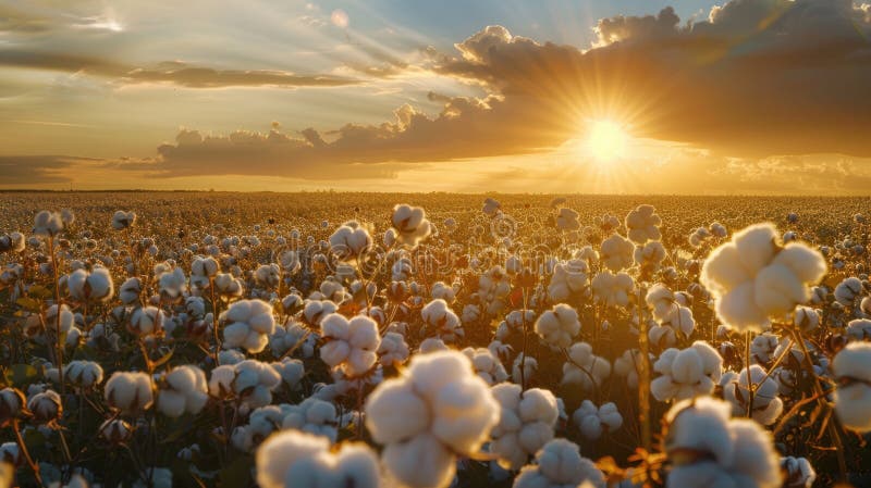 The Cotton Field at Sunset.AI Generated Image Stock Image - Image of ...