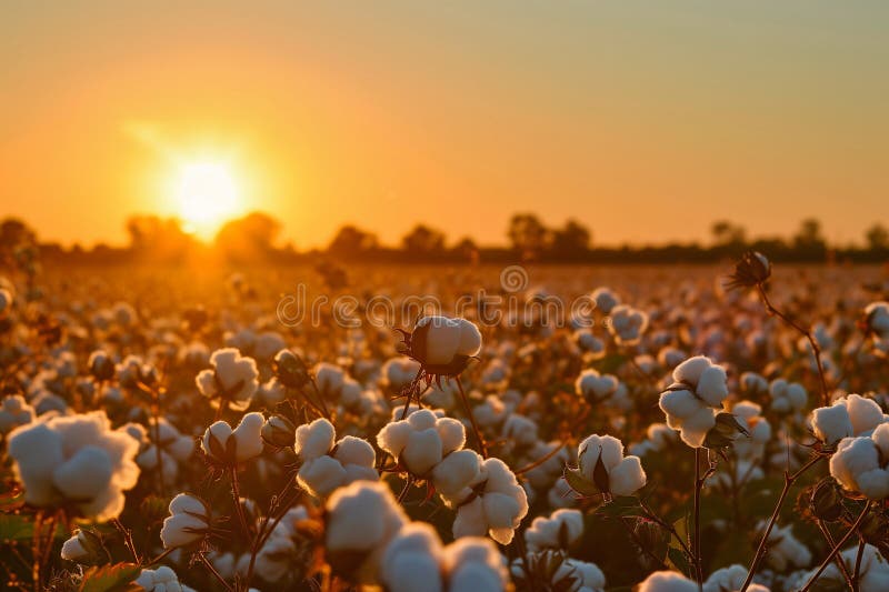 Cotton Field on Sunset Photo Stock Photo - Image of white, agriculture ...