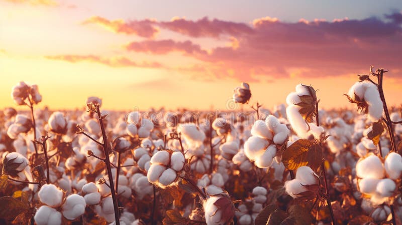 Cotton Fields Ready for Picking. Cotton Field at Sunset.Generative AI ...