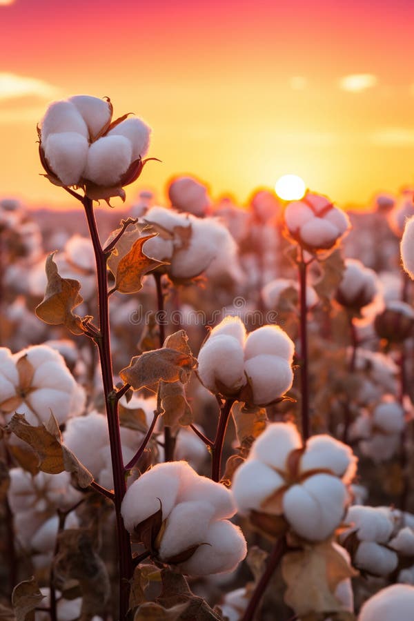 Cotton Fields Ready for Picking. Cotton Field at Sunset.Generative AI ...