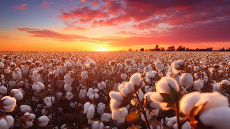 Cotton Fields Ready for Picking. Cotton Field at Sunset.Generative AI ...