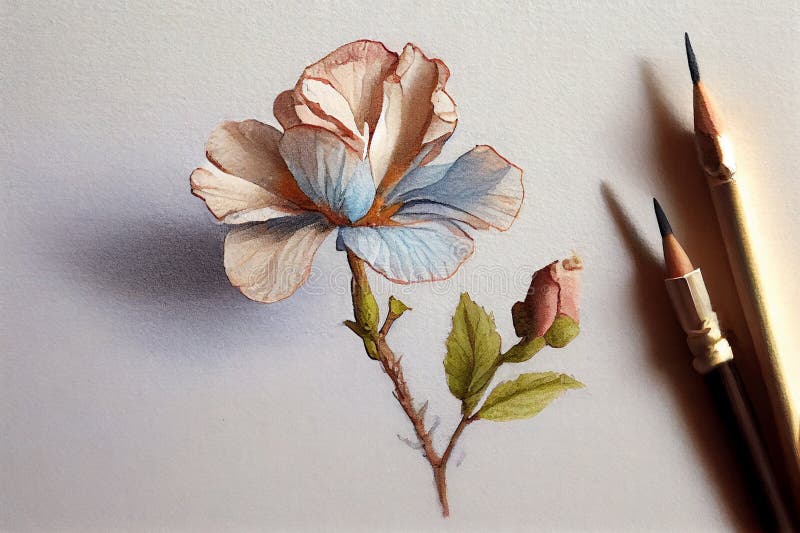 Cotton Flower Drawing with Bit of Watercolour Stock Illustration ...