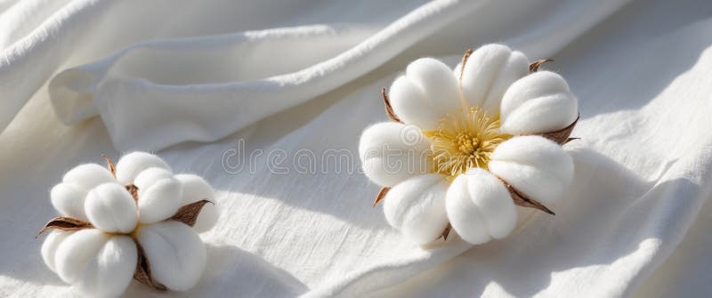 Cotton Flower on White Cotton Fabric Cloth Backgrounds with Copy Space ...