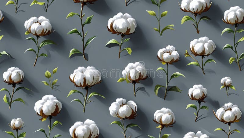 Seamless Cotton Flower Pattern on Gray Background Stock Illustration ...