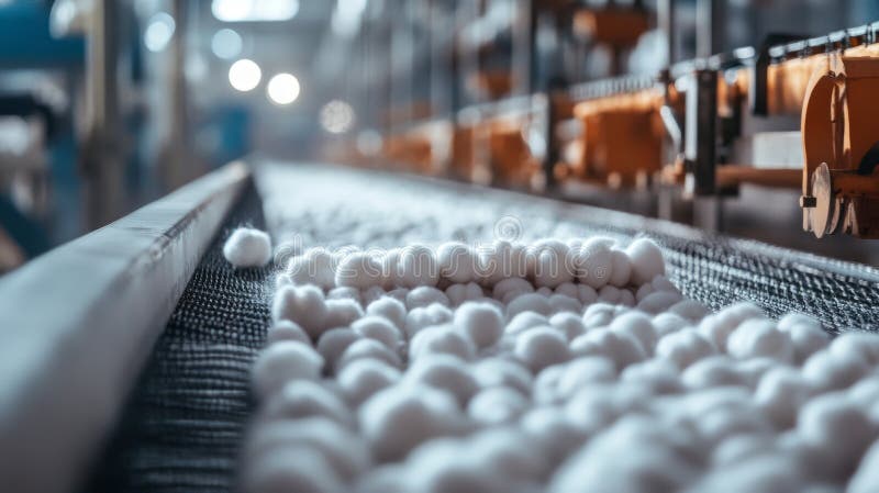 Cotton Processing Line in Textile Factory. Textile Industry Production ...