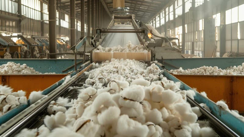 Cotton Processing on Production Line Stock Photo - Image of yarn ...