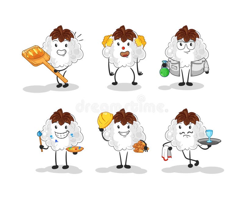 Cotton Profession Set Character. Cartoon Mascot Vector Stock Vector ...