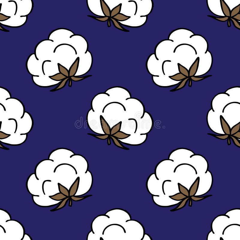 Cotton Seamless Doodle Pattern, Vector Illustration Stock Illustration ...
