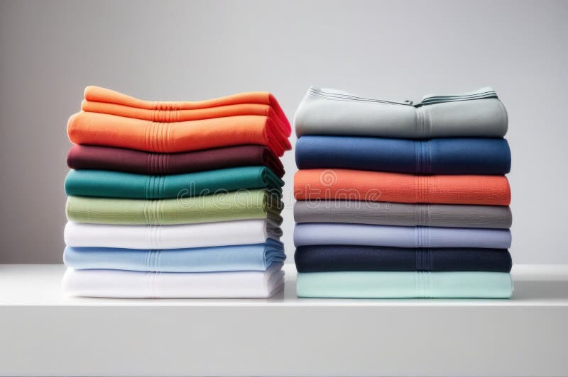 Cotton Stack of Colorful Folded Clothes on White Table Indoors Empty ...