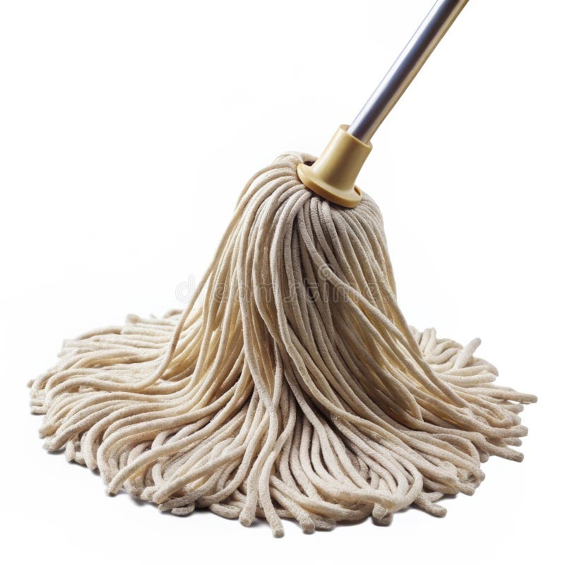 Cotton String Mop with Metal Handle on White Background Stock ...