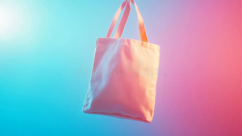 Cotton Tote Bag on Blue and Pink Gradient Background with Dynamic ...