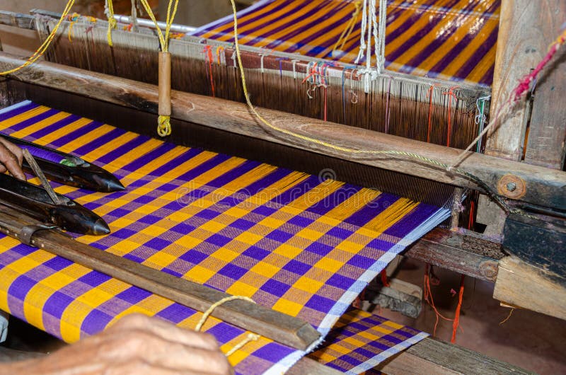 Cotton Weaving on a Traditional Wooden Handloom Stock Image - Image of ...