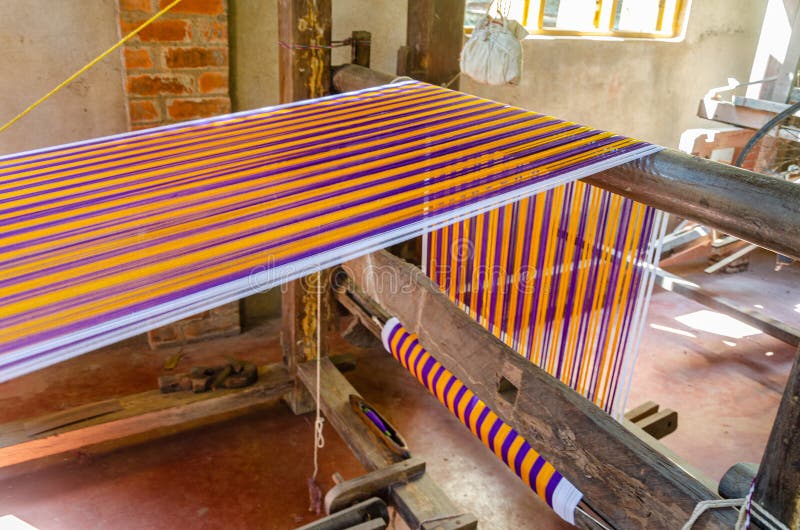 Cotton Weaving on a Traditional Wooden Handloom Stock Photo - Image of ...
