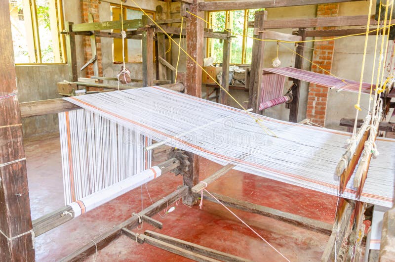 Cotton Weaving on a Traditional Wooden Handloom Stock Image - Image of ...
