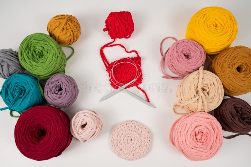 Cotton Yarn Knitting Pattern on White Table. Stock Image - Image of ...