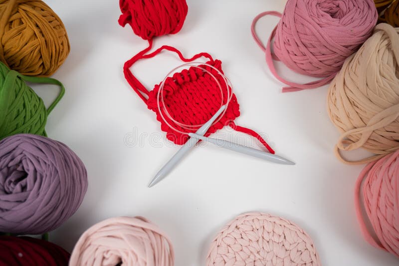 Cotton Yarn Knitting Pattern on White Table. Stock Photo - Image of ...
