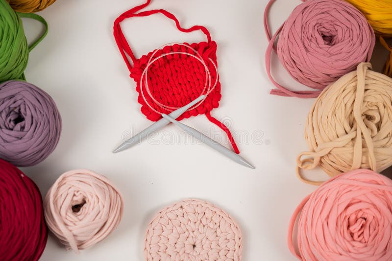 Cotton Yarn Knitting Pattern on White Table. Stock Photo - Image of ...