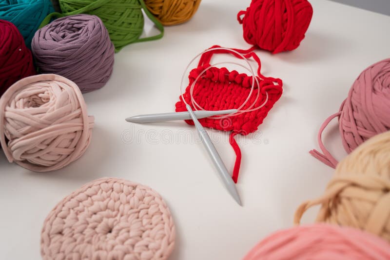 Cotton Yarn Knitting Pattern on White Table. Stock Image - Image of ...