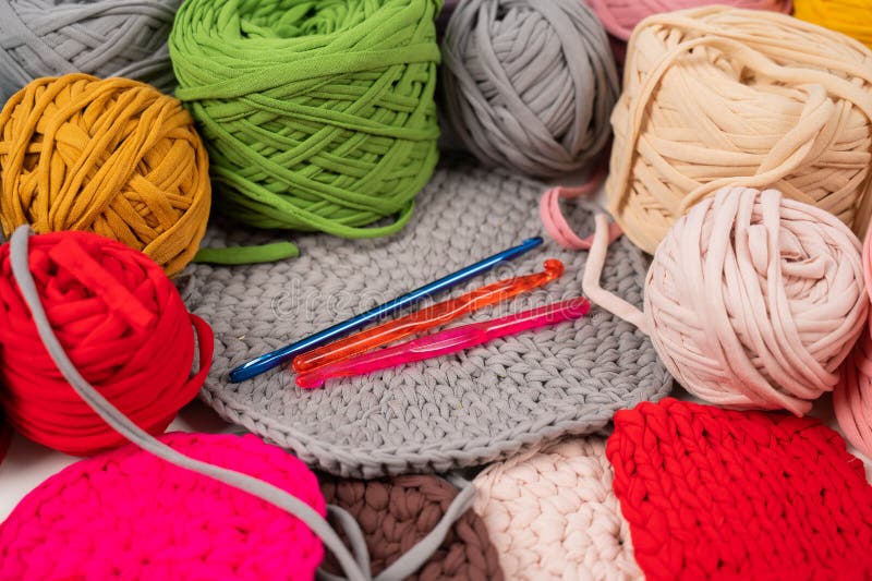 Cotton Yarn Knitting Pattern on White Table. Stock Image - Image of ...