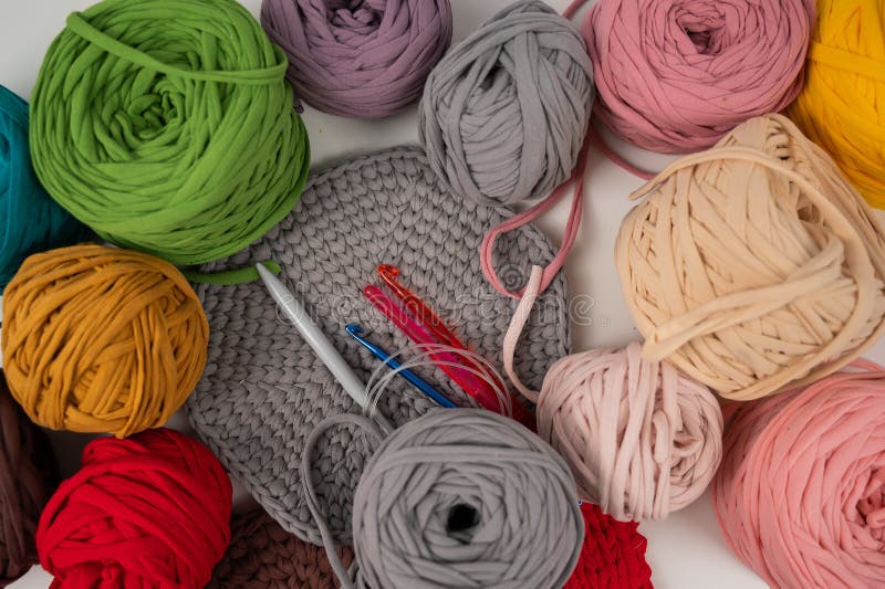 Cotton Yarn Knitting Pattern on White Table. Stock Image - Image of ...