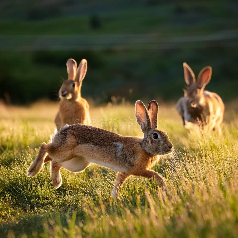Cottontail Rabbit Running, AI Generated Stock Illustration ...