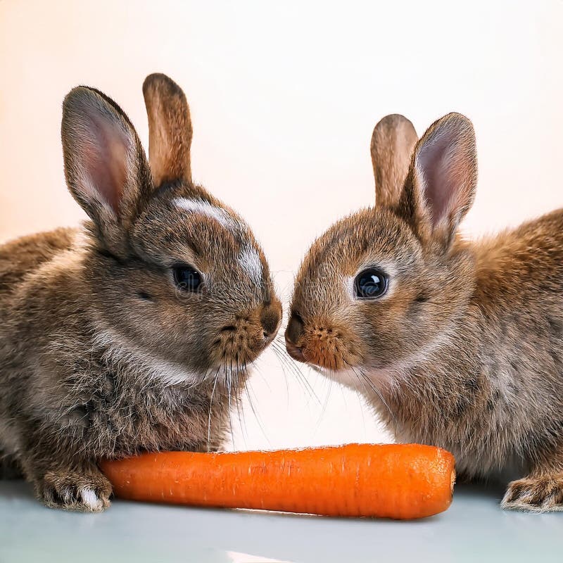 Cottontail Rabbits Eating a Carrot, AI Generated Stock Illustration ...