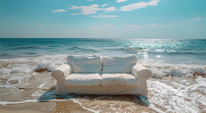 A couch on the beach stock photo. Image of enjoy, comfortable - 335199342