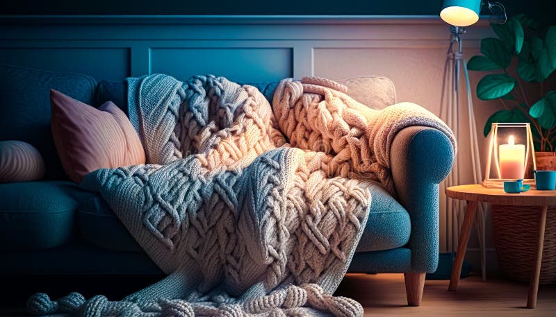 Couch with Blanket on it Next To Table. Generative AI Stock ...