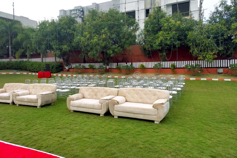 Couch and Chair Arrangement in Open Space for Wedding Event Stock Photo ...