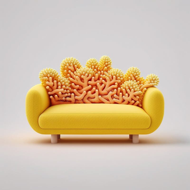 A Couch with a Coral Design on it Stock Illustration - Illustration of ...