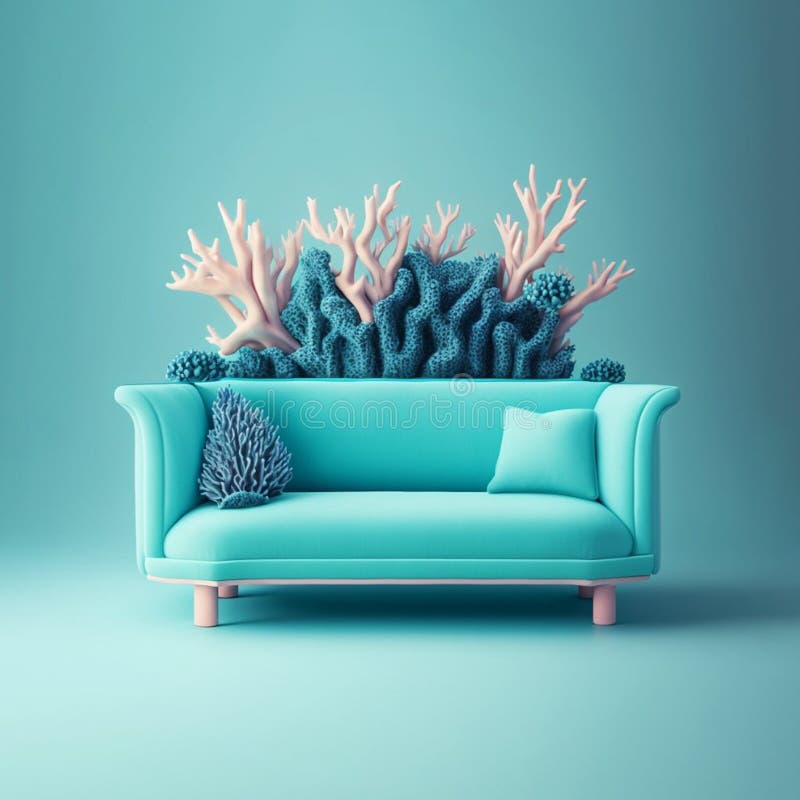 A Couch with a Coral Design on it Stock Illustration - Illustration of ...