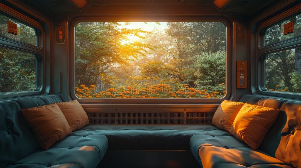 Couch in Front of Window on a Train Stock Photo - Image of area, travel ...
