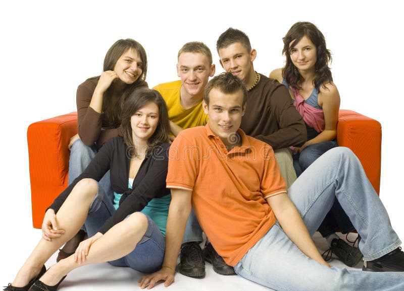 Couch full of friends stock photo. Image of smile, happy - 2386508