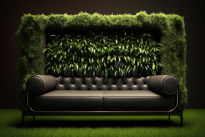 Couch with Leather in Front of Vertical Garden and Grass,, Stock ...