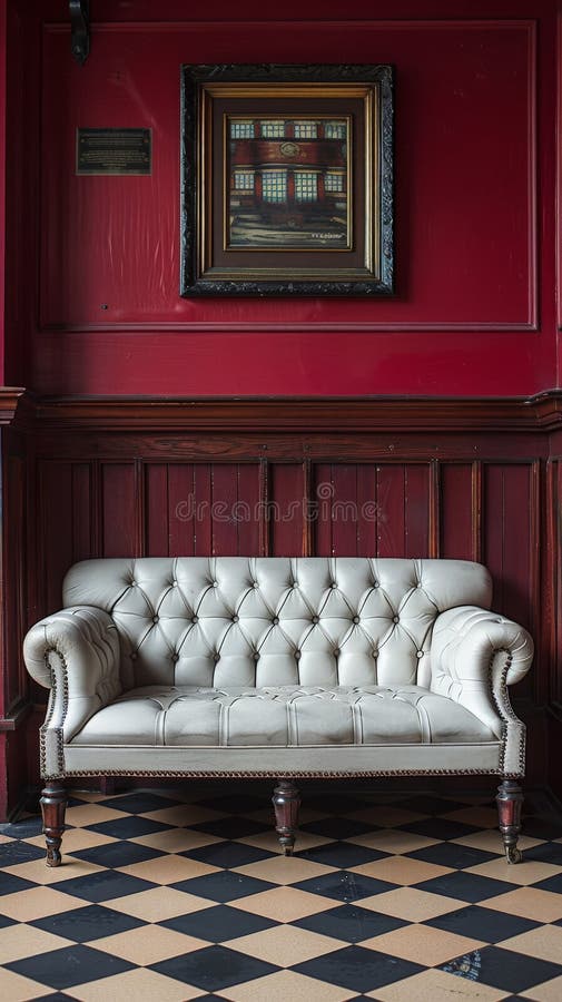 Couch in a Room with Checkered Floor Stock Illustration - Illustration ...