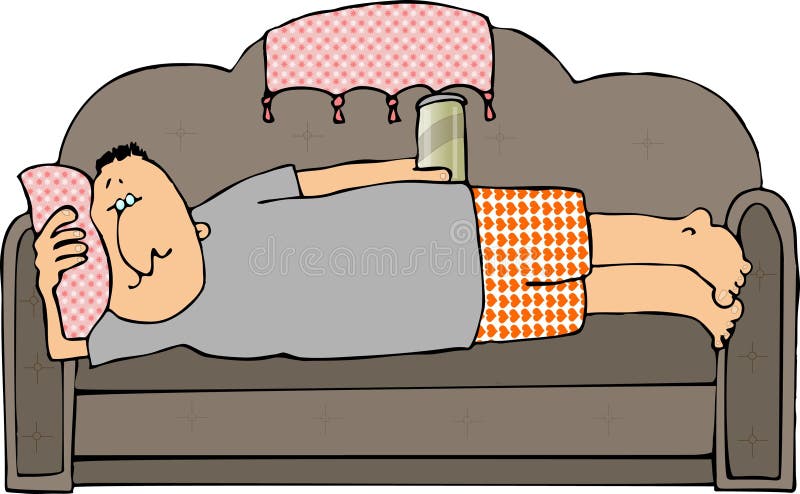 Funny Cartoon Man, Couch Potato Slob in Underwear Stock Illustration ...