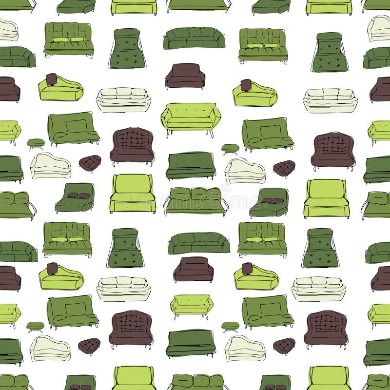 Couch Seamless Pattern. Vector Hand Drawn Illustration Stock Vector ...