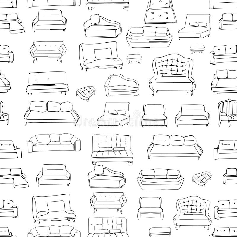 Couch Seamless Pattern. Vector Hand Drawn Illustration Stock Vector ...