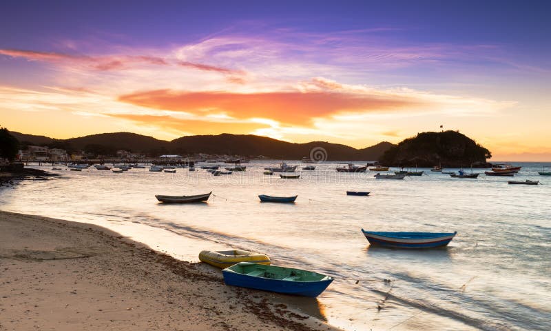 Coucher Du Soleil En Buzios Rio De Janeiro Image stock - Image du ...