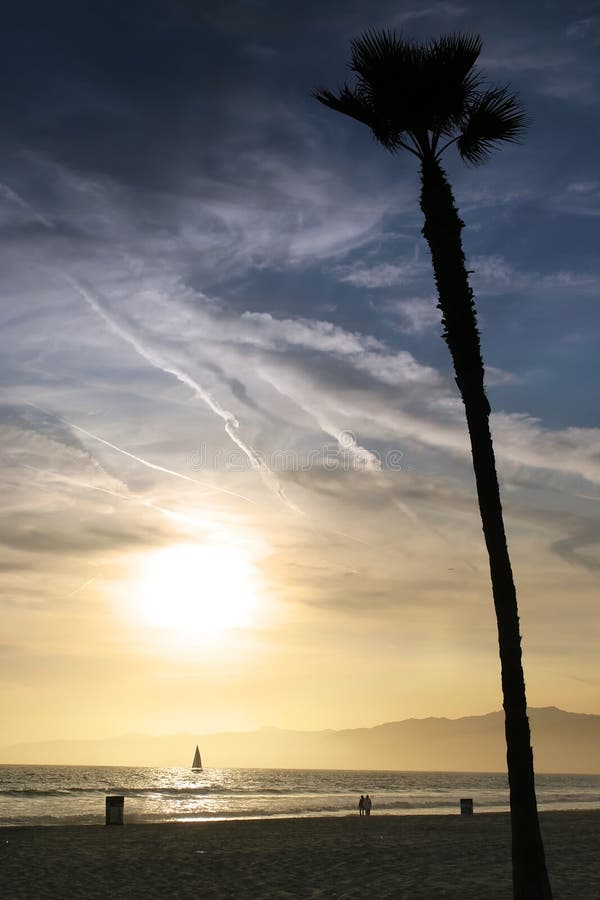 Coucher Du Soleil De Plage Avec La Silhouette Du Filet De Beachball ...