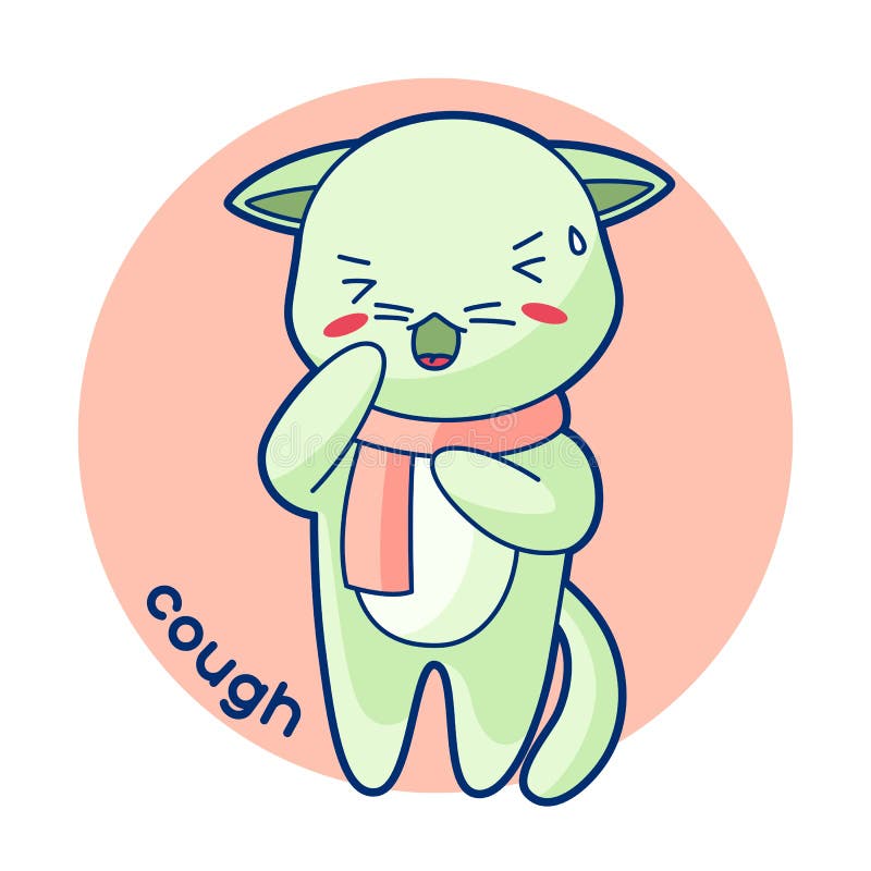 Cough Sick Cute Kitten. Illustration of Kawaii Cat Stock Vector ...