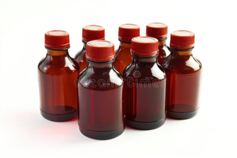 Cough Syrup Bottles Arranged on a Clean White Background with Realistic ...