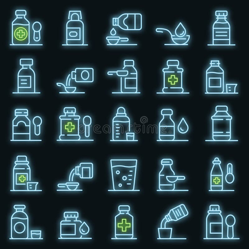 Cough Syrup Icons Set Vector Neon Stock Vector - Illustration of syrup ...