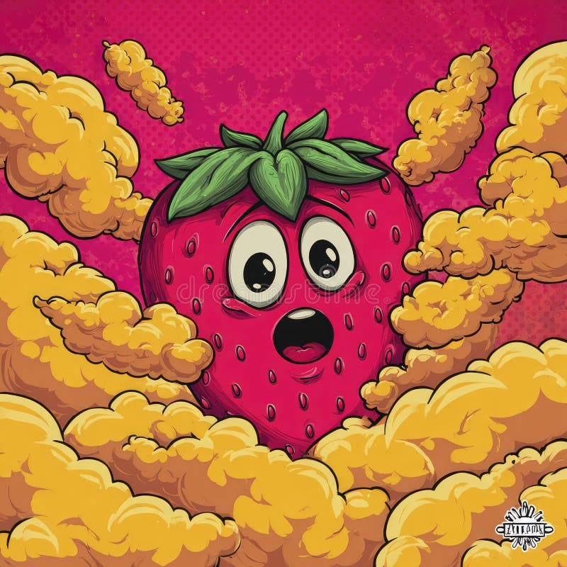 A Coughing Strawberry with Tiny Arms and Red Cheeks, Surrounded by ...