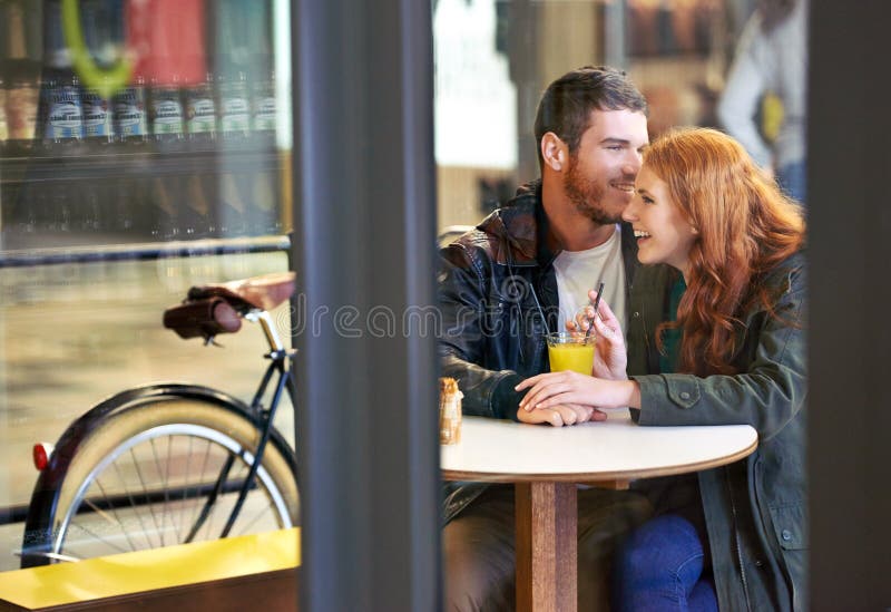 They Couldnt Be Happier. a Happy Young Couple on a Date at a Cafe ...