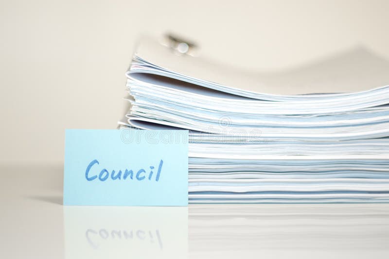 Council; Stack of Documents on White Desk and Background. Stock Image ...