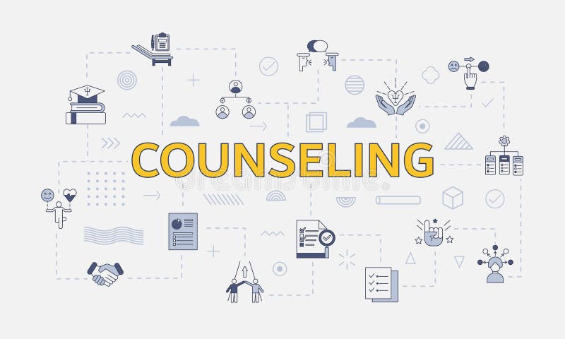 Counseling Concept with Icon Set with Big Word or Text on Center Stock ...