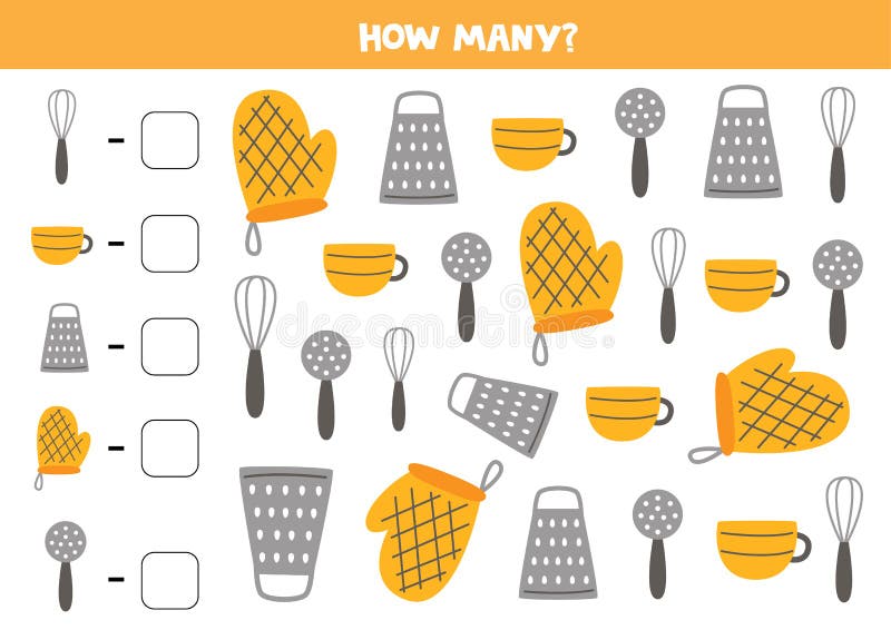 Counting Game with Kitchen Tools. Math Worksheet. Stock Vector ...